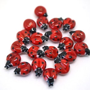 Lampwork Ladybug Beads, Glass Ladybug, Half-drilled Beads, Glass Red ...