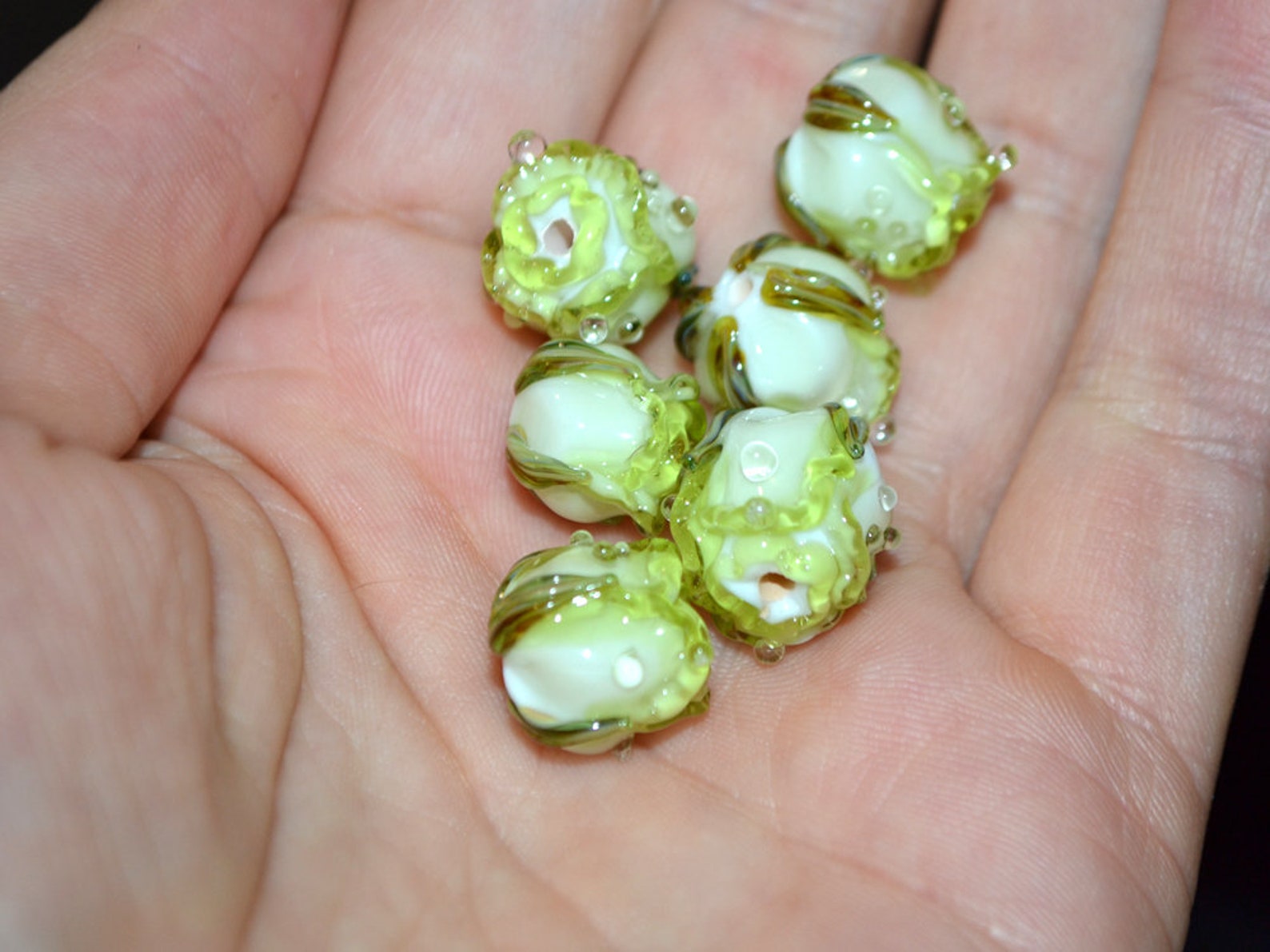 Green Yellow Rose Bud Beads, Lampwork Rose Beads, Salad Green Beads ...