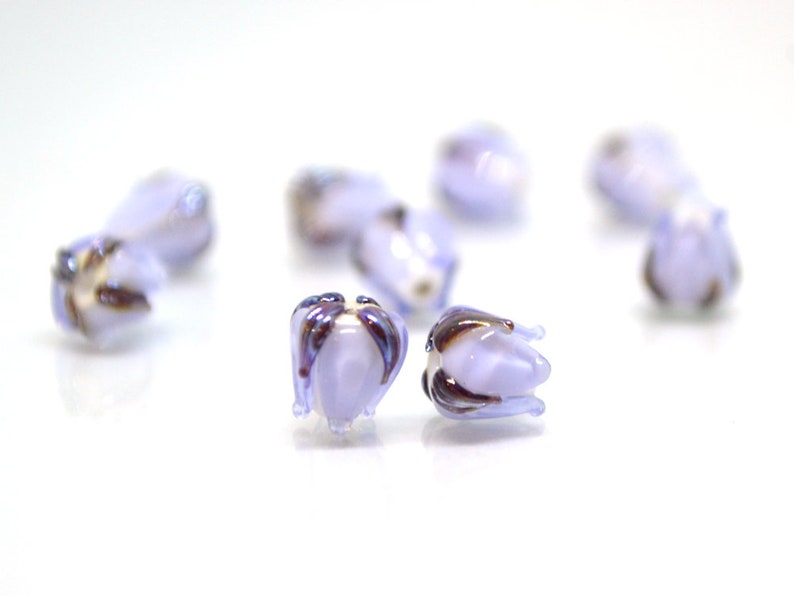 Lavender small lampwork beads Light purple flower beads Tiny | Etsy