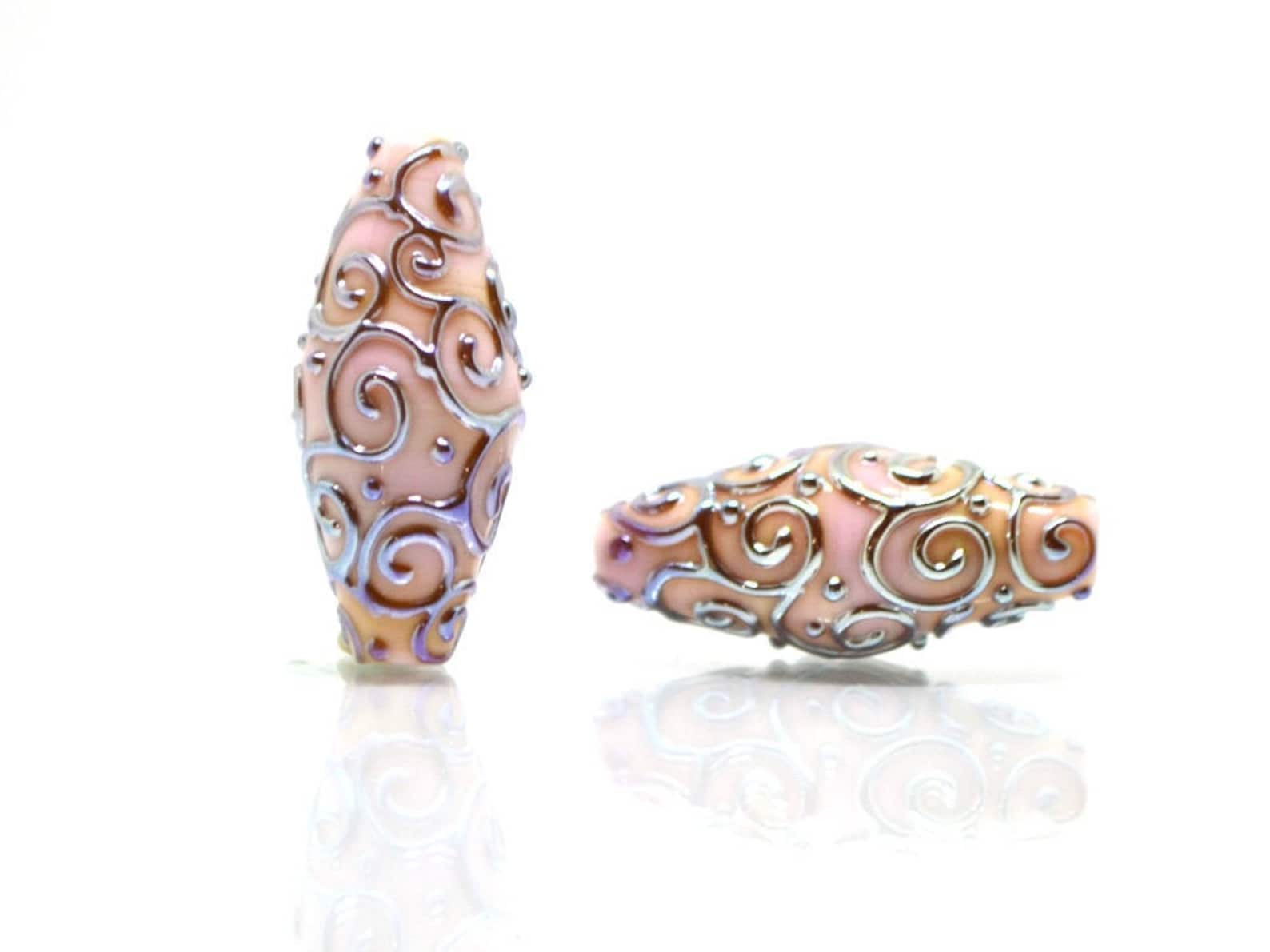 Pink Silver Lampwork Beads Lampwork Bead Set Oval Beads - Etsy