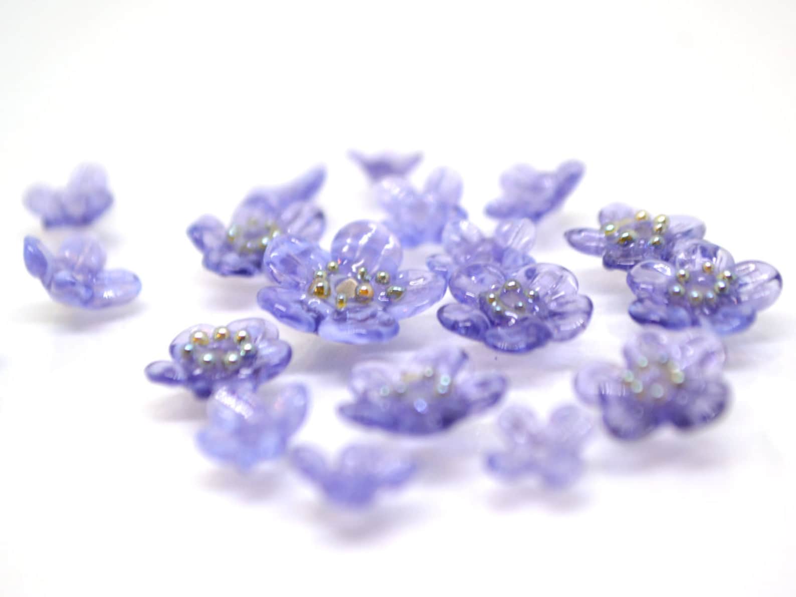 Purple Glass Beads Transparent Flower Beads Spring Flower - Etsy