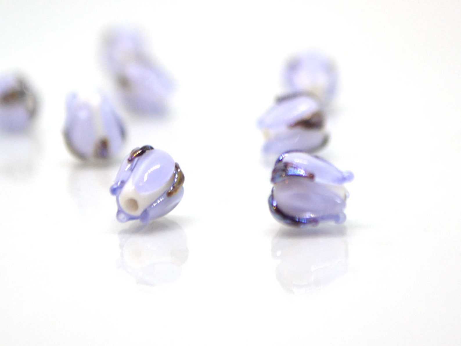 Lavender small lampwork beads Light purple flower beads Tiny | Etsy