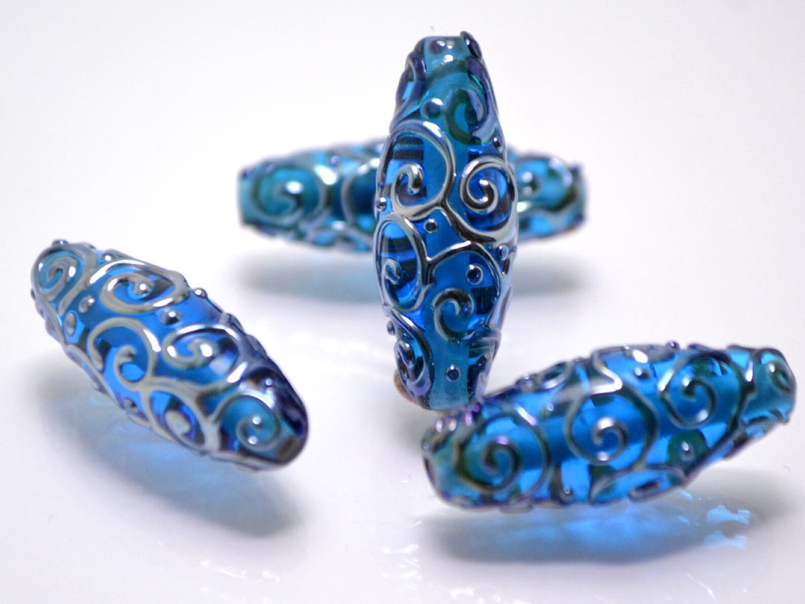 Lampwork Glass Handmade Bead Rhombus Oval Bead Swirl Aqua - Etsy