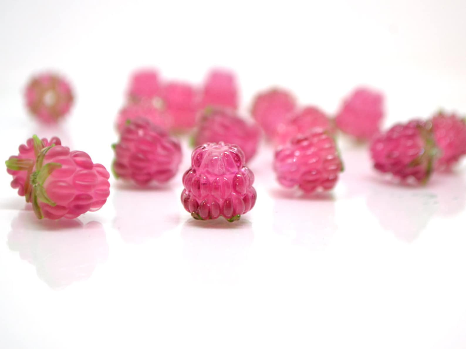 Bright Pink Lampwork Raspberry Frost Glass Berries Lampwork - Etsy