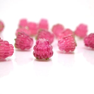 Bright Pink Lampwork Raspberry, Frost Glass Berries, Lampwork ...