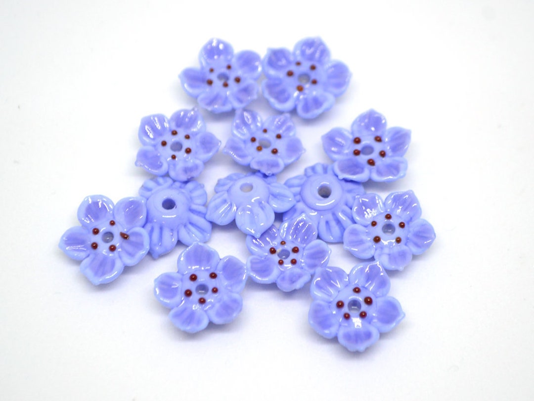 Lampwork Blue Purple Flower Beads for Jewelry Making, Cornflower Blue ...
