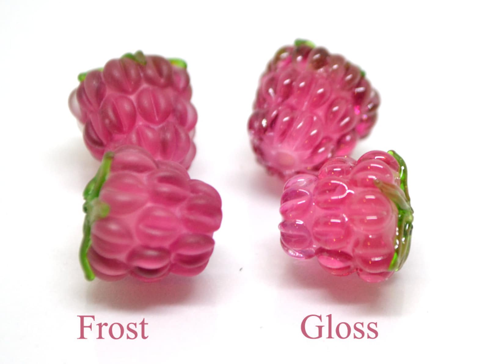 Bright Pink Lampwork Raspberry Frost Glass Berries Lampwork - Etsy