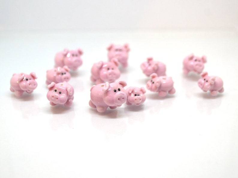 Lampwork Pig Beads, Pink Glass Pig, Lampwork Piggy, Glass Piggie, Farm ...