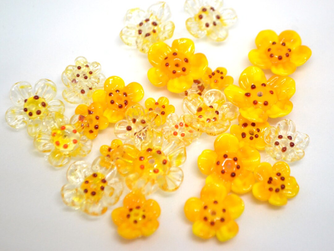 Yellow Glass Beads, Set of 12pcs, Honey Yellow Flower Beads, Golden ...