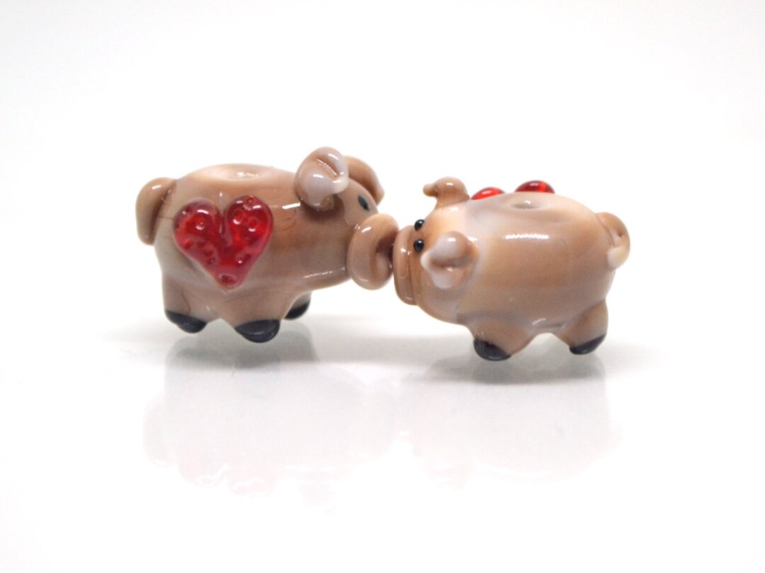 Glass Beige Pig Beads, Beige Animal Glass Beads, Tiny Pig Miniature ...