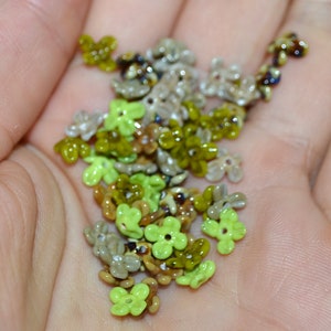 Tiny Olive Green Flower Beads, Very Small Flowers, Opaque Glass Flower ...