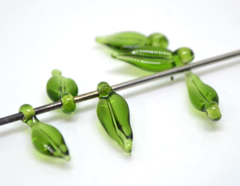 Green Lampwork Leaf Beads Glass Leaves Top Drilled Leaf Beads - Etsy