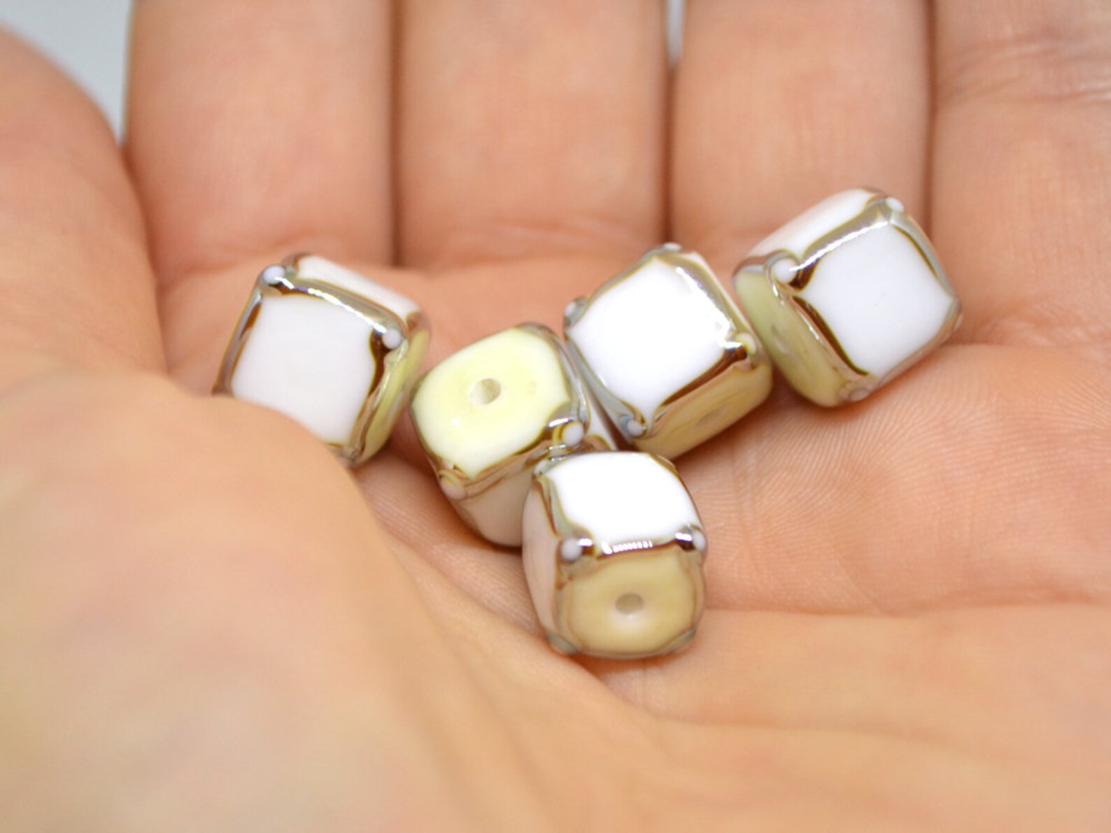 White Silver Square Beads White Cube Beads White Spacer | Etsy
