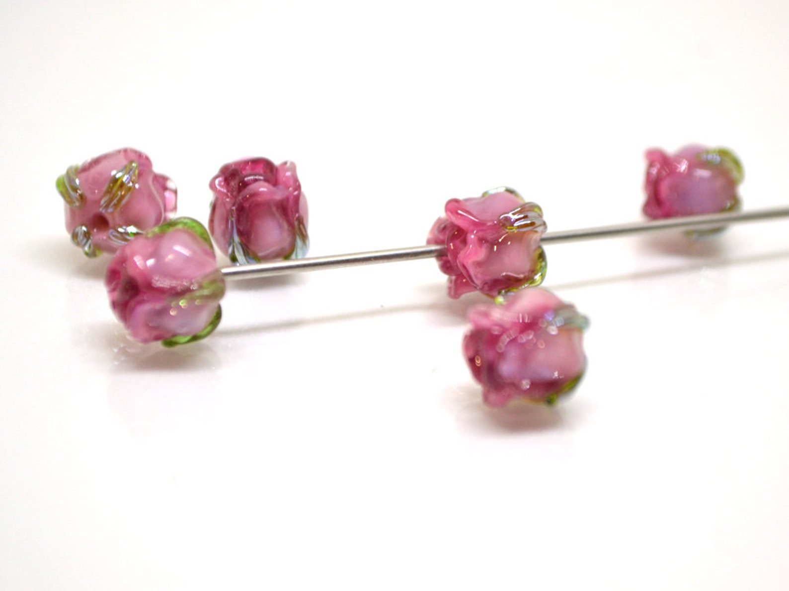 Pink Wine 8mm Rosebud Beads Pink Floral Lampwork Rose Beads - Etsy