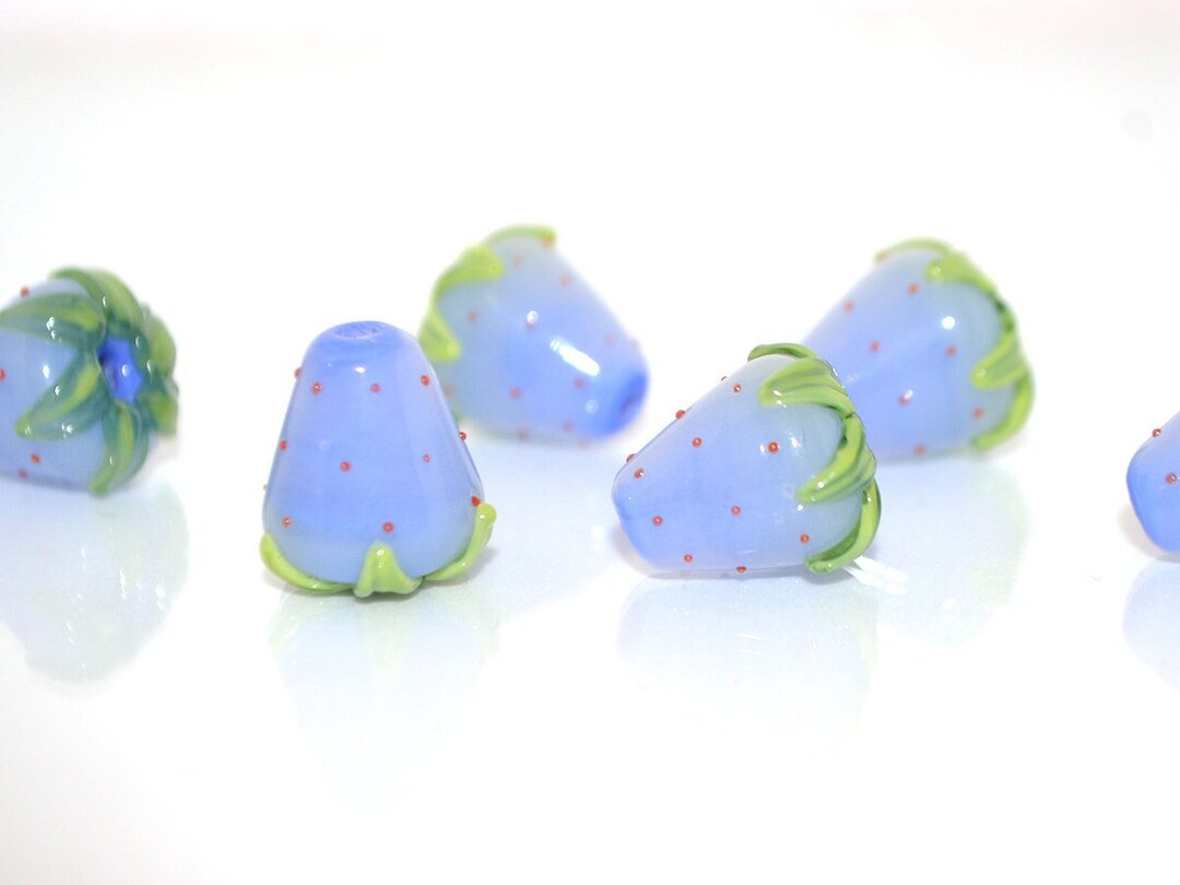 Periwinkle Blue Strawberry Glass Beads, Lampwork Berry, Lampwork ...