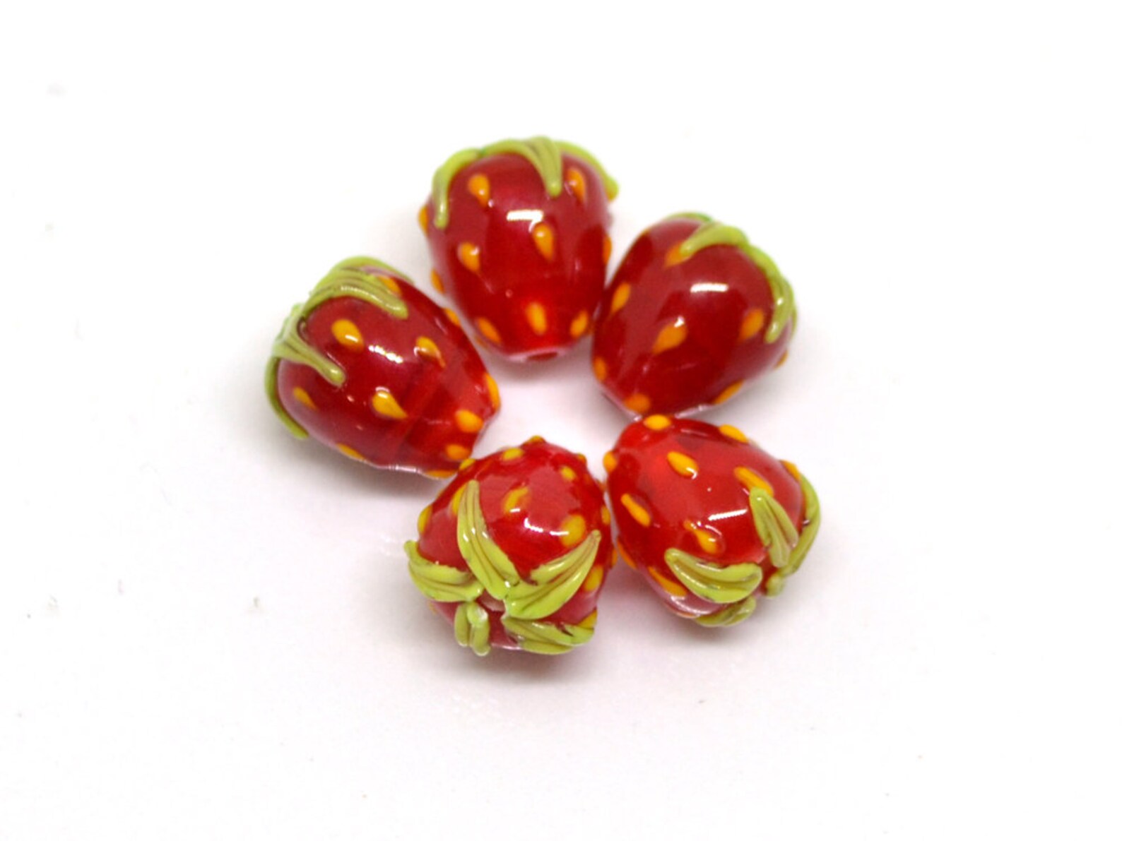 Red Strawberry Lampwork Beads, Glass Berries, Lampwork Strawberry ...