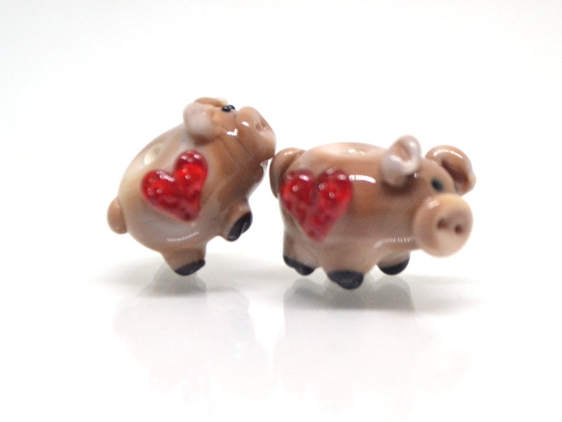 Glass Beige Pig Beads, Beige Animal Glass Beads, Tiny Pig Miniature ...