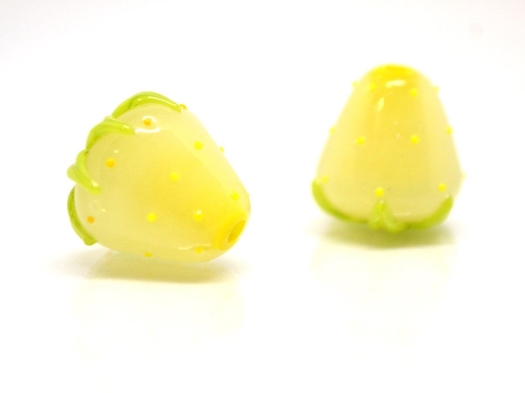 Yellow Strawberry Glass Beads, 12mm Lampwork Berries, Glass Strawberry ...