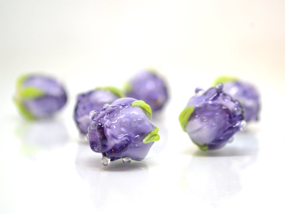 Purple Rosebud Beads, Violet Floral Lampwork, Purpure Glass Beads ...
