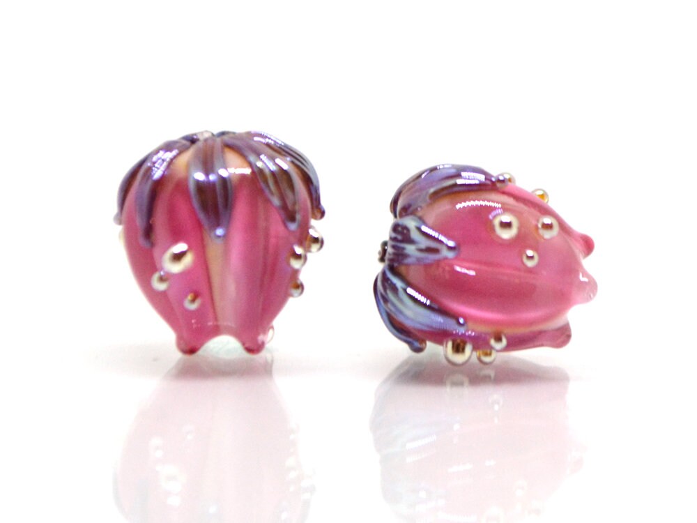 Bright Pink Flower Beads Silver 10mm Flower Beads Lampwork | Etsy