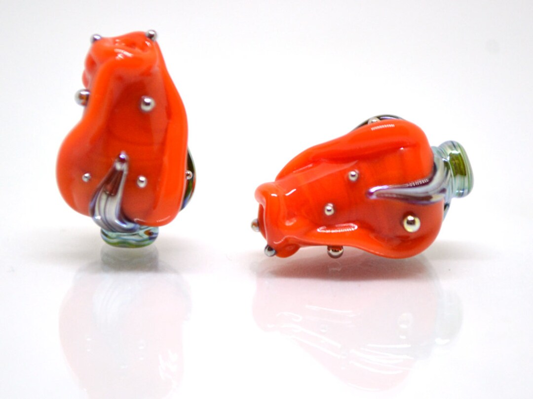Orange Silver Twisted Rosebud Beads, Flower Lampwork Bead, SRA Beads ...