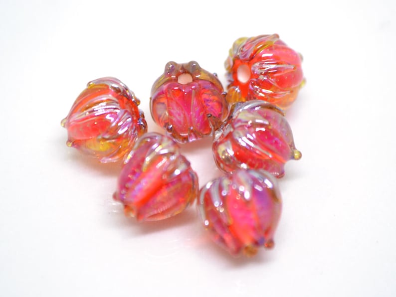 Red Orange Silver Floral Beads Flower Lampwork Bead 10mm - Etsy