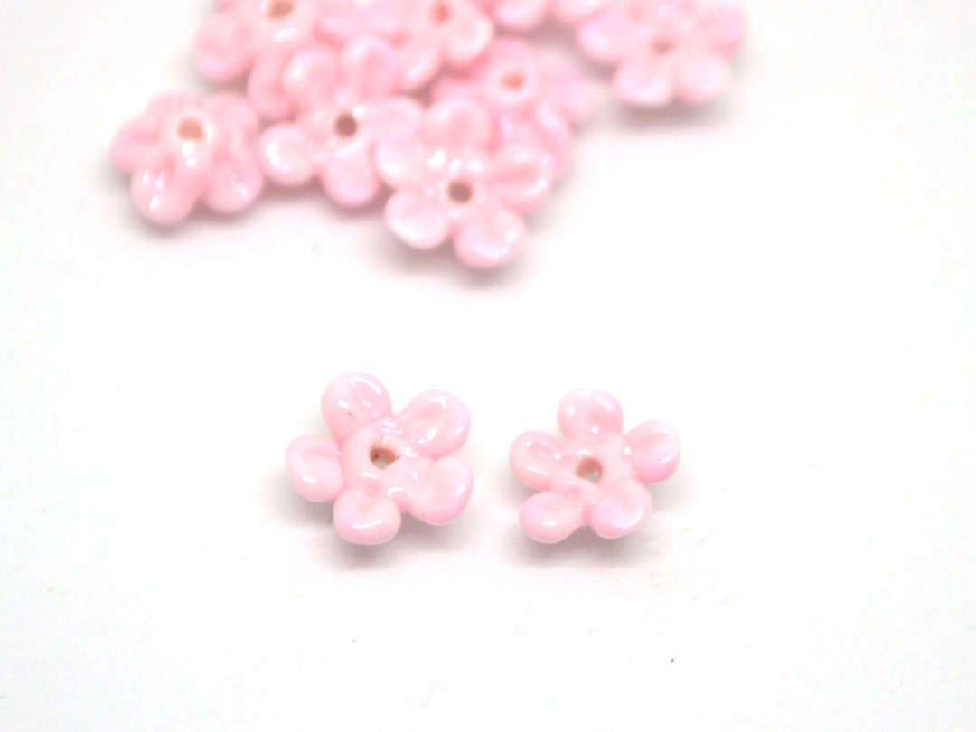 Opaque Pink Mini Flower Beads, Pink Spacer Beads, Wedding Lampwork ...