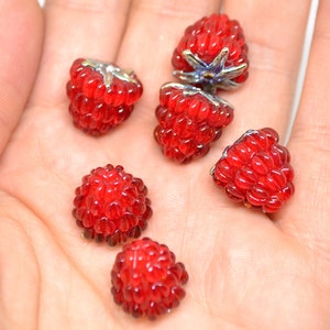 Red Silver Lampwork Raspberry, Red Glass Berries, Gloss Lampwork Beads ...