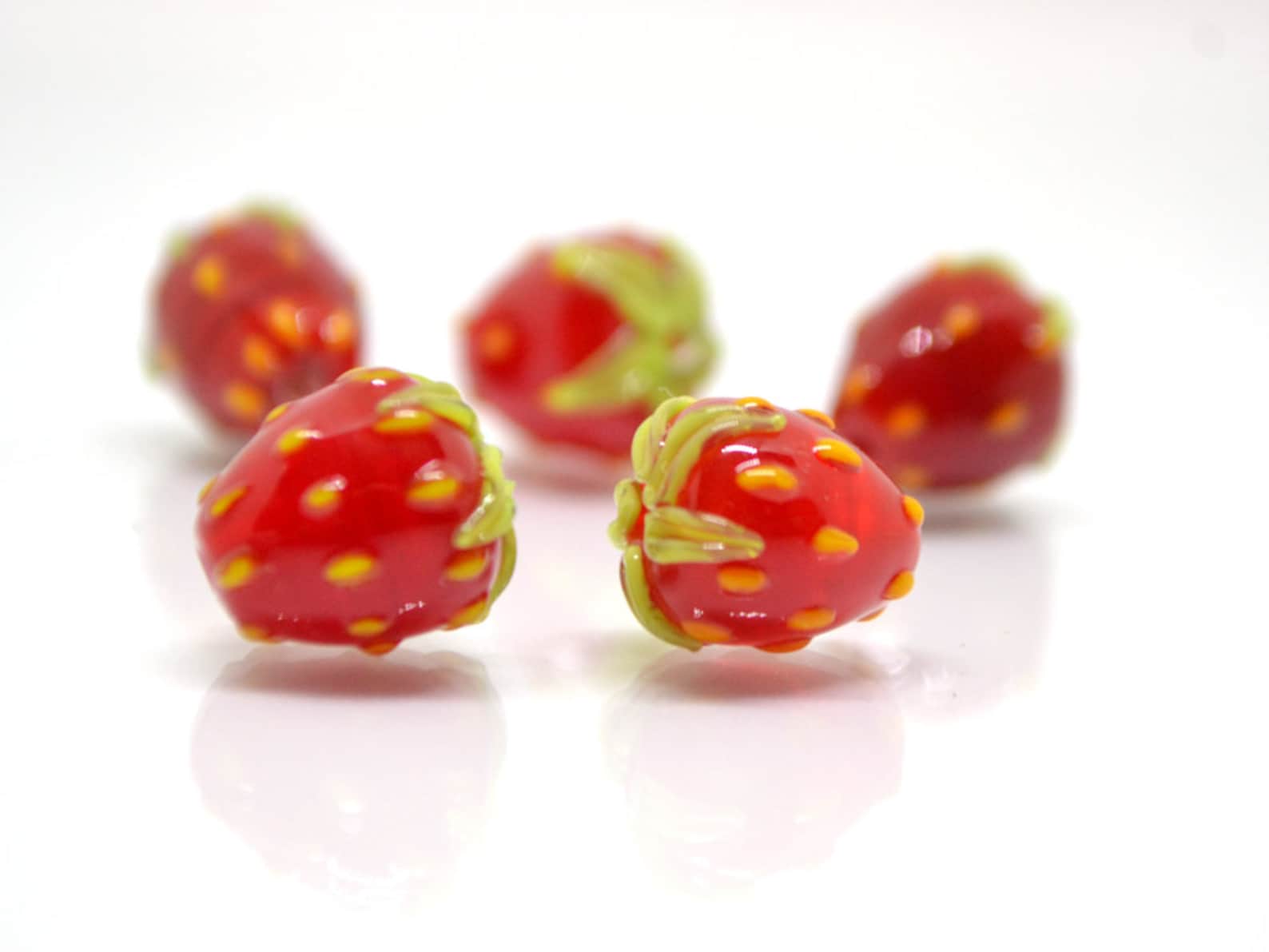 Red Strawberry Lampwork Beads, Glass Berries, Lampwork Strawberry ...