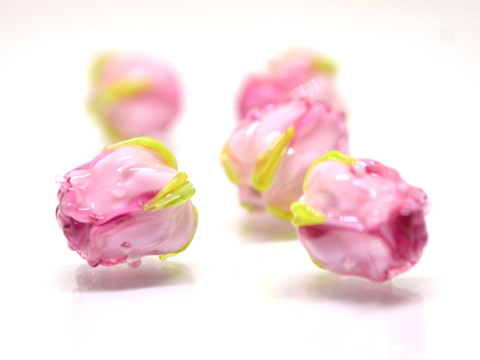 Bright Pink Rosebud Beads, Ombre Glass Beads, Gradient Floral Lampwork ...