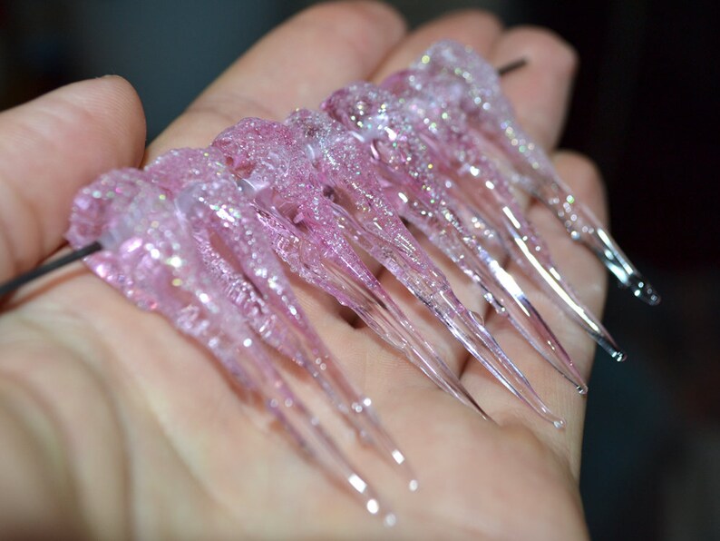 Pink Icicle Glass Beads Christmas Beads Transparent Glass | Etsy