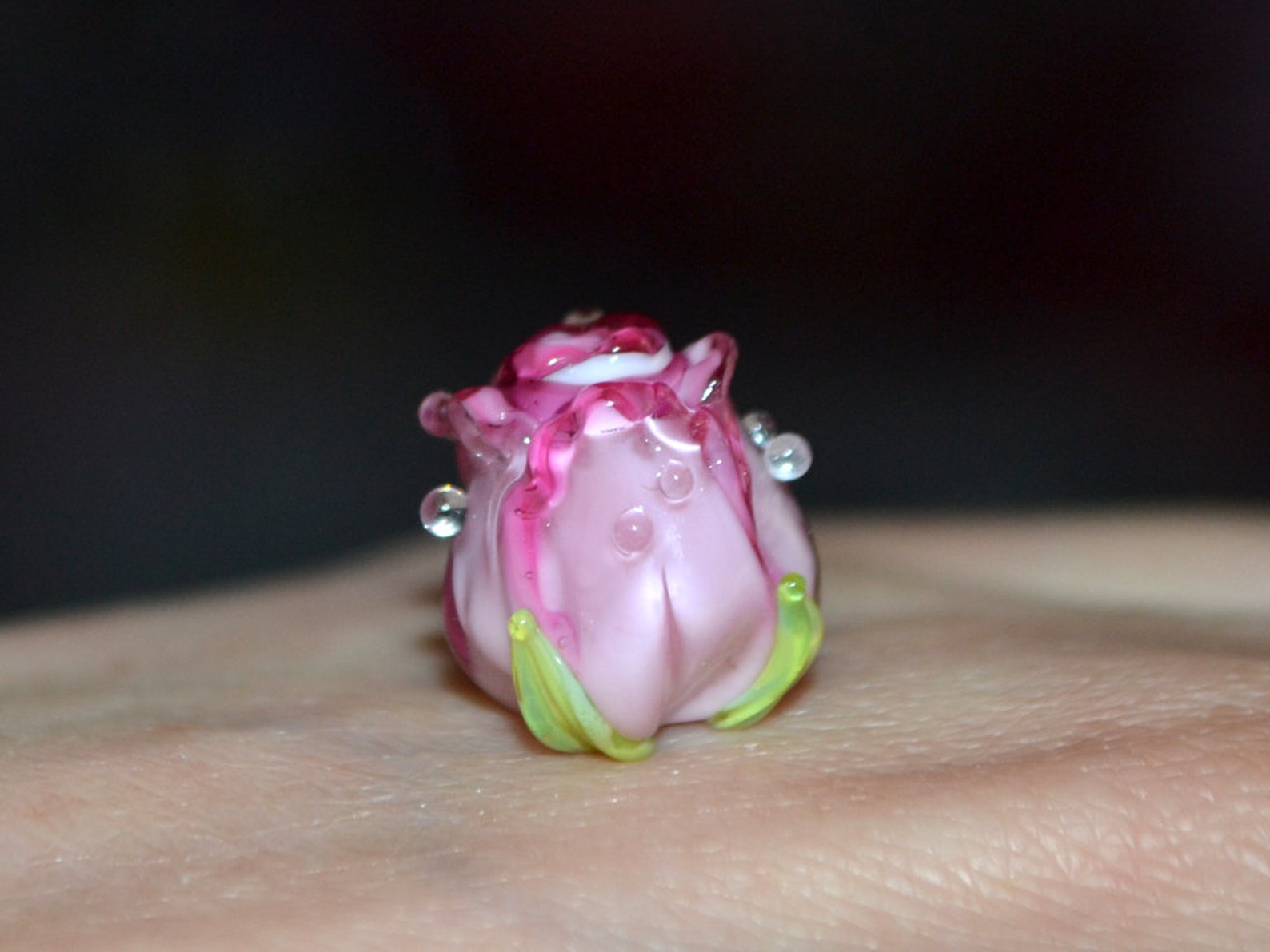 Bright Pink Rosebud Beads, Ombre Glass Beads, Gradient Floral Lampwork ...