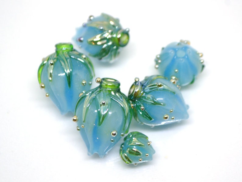 Powder Blue Glass Beads Handmade Glass Beads Lampwork Flower - Etsy
