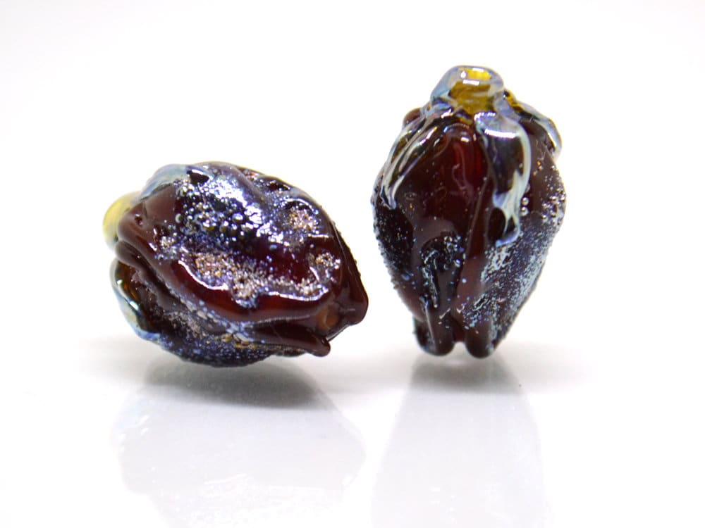 Dark Red Rose Bud Beads, Lampwork Rose Bead, Floral Lampwork Beads ...