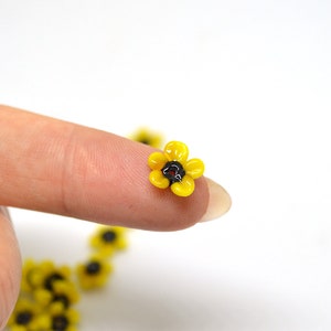 Sunflower Glass Beads, Very Small Yellow Flower Beads, Yellow Black ...