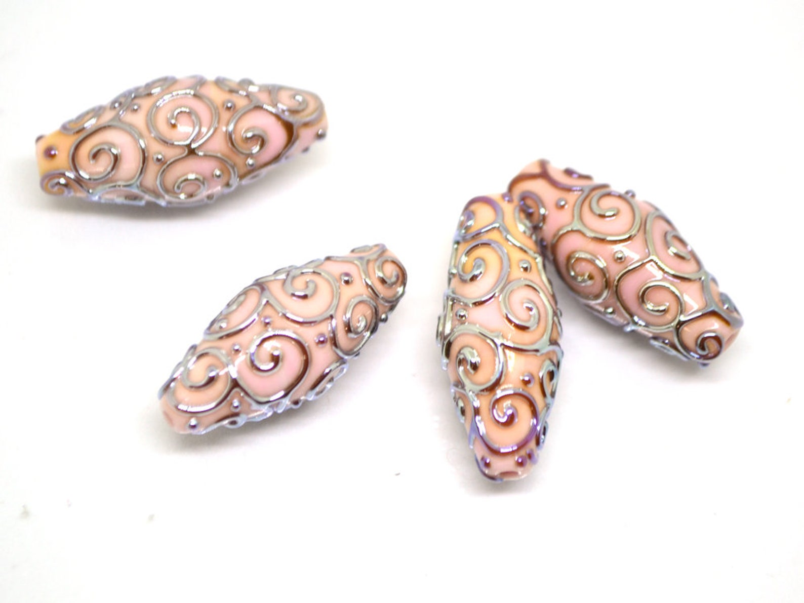 Pink Silver Lampwork Beads Lampwork Bead Set Oval Beads - Etsy