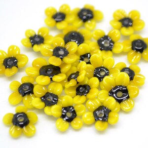 Sunflower Glass Beads, Very Small Yellow Flower Beads, Yellow Black ...