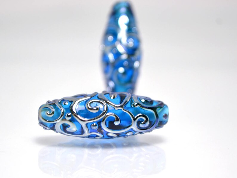 Lampwork Glass Handmade Bead Rhombus Oval Bead Swirl Aqua - Etsy