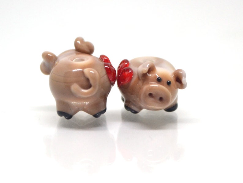 Glass Beige Pig Beads, Beige Animal Glass Beads, Tiny Pig Miniature ...