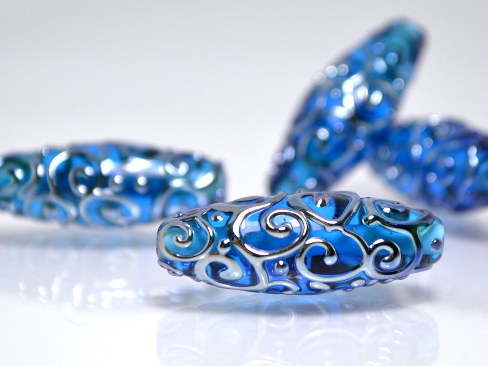 Lampwork Glass Handmade Bead Rhombus Oval Bead Swirl Aqua - Etsy