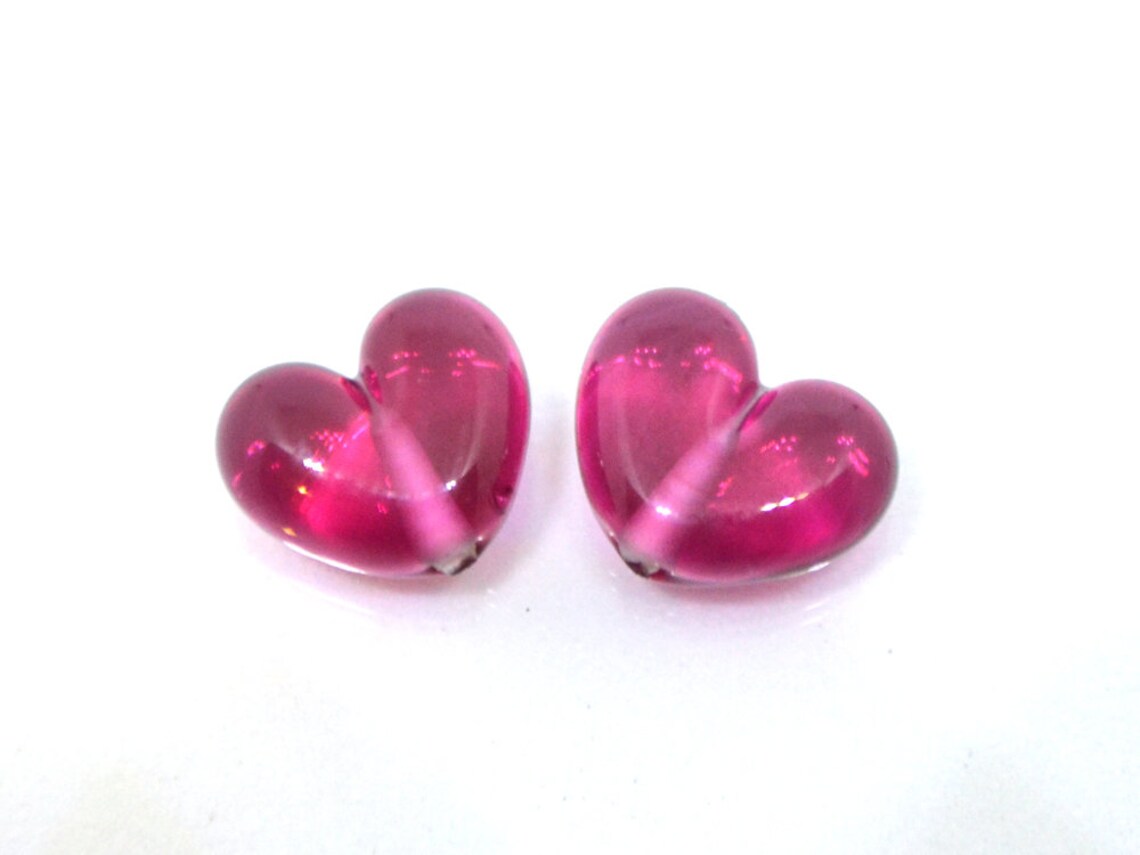 Small pink heart beads Flat heart beads Lampwork heart Pink | Etsy