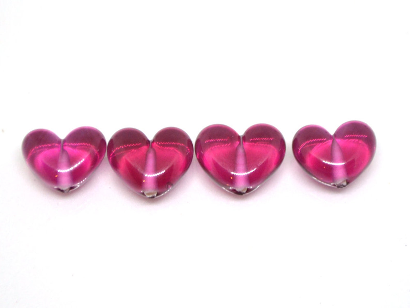 Small Pink Heart Beads, Flat Heart Beads, Lampwork Heart, Pink Glass ...