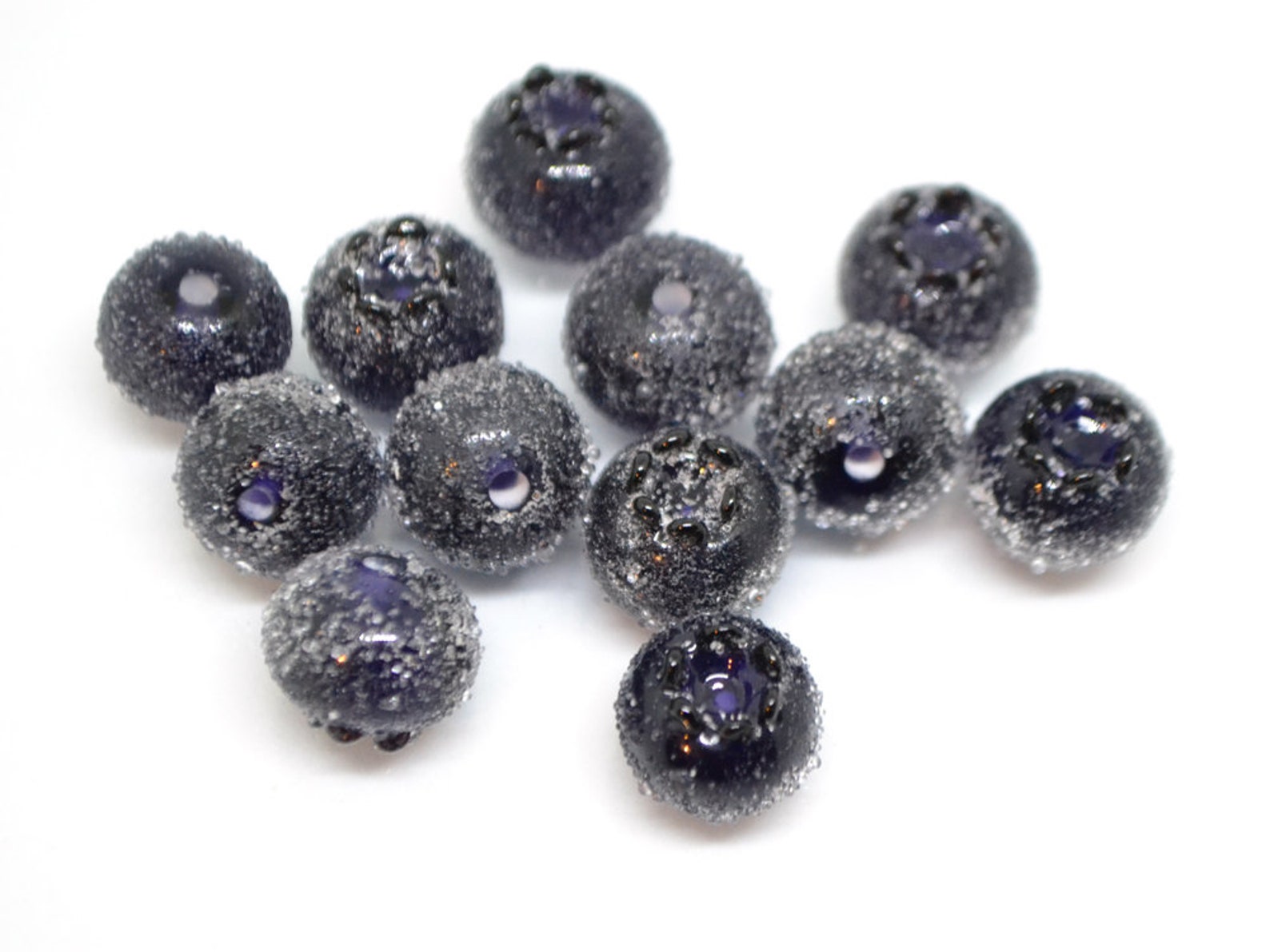 Dark Purple Glass Berries, Frost Berry Beads, Lampwork Blueberry ...