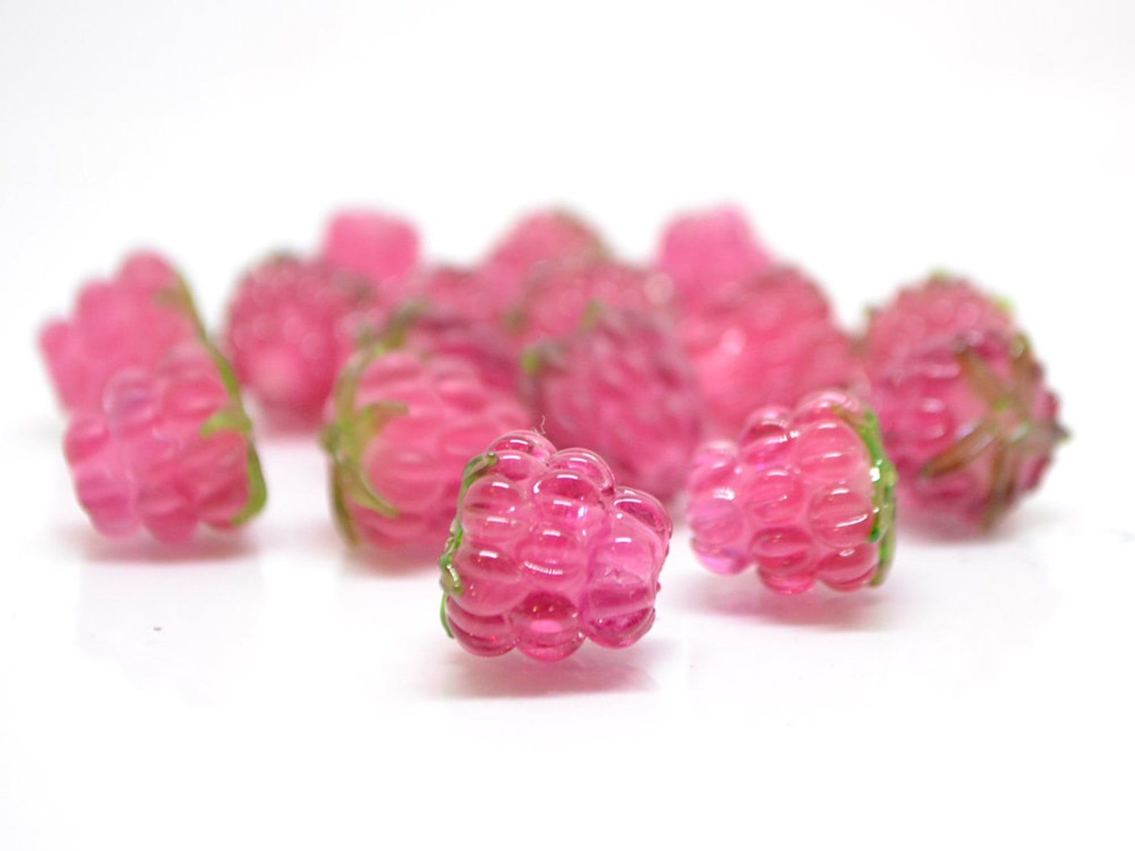 Bright Pink Lampwork Raspberry Frost Glass Berries Lampwork - Etsy