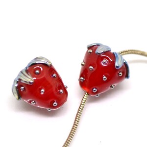 Big 12mm Strawberry Lampwork Beads, Red Glass Berry, Glass Strawberry ...