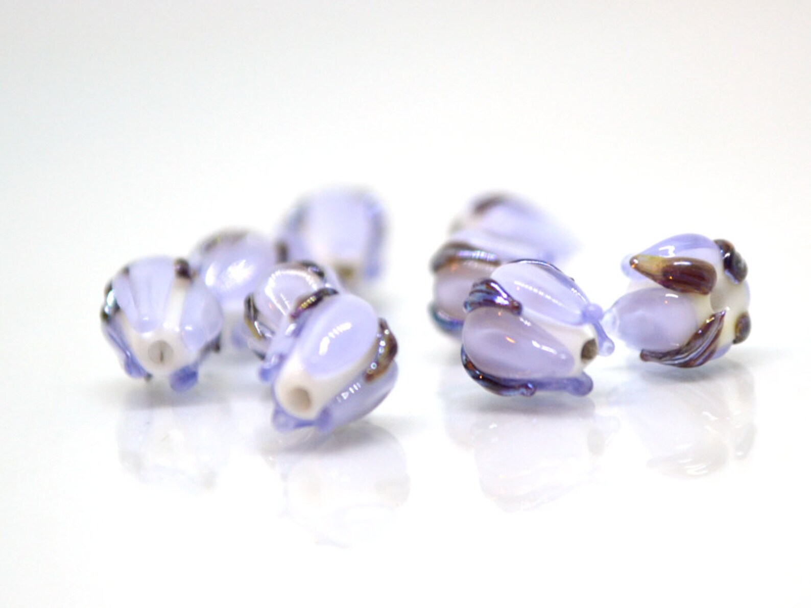 Lavender small lampwork beads Light purple flower beads Tiny | Etsy