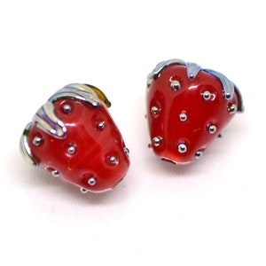 Big 12mm Strawberry Lampwork Beads, Red Glass Berry, Glass Strawberry ...