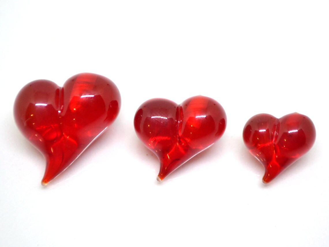 Red heart charm beads Lampwork heart Red glass beads Glass | Etsy
