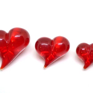 Red Heart Charm Beads, Lampwork Heart, Red Glass Beads, Glass Heart ...