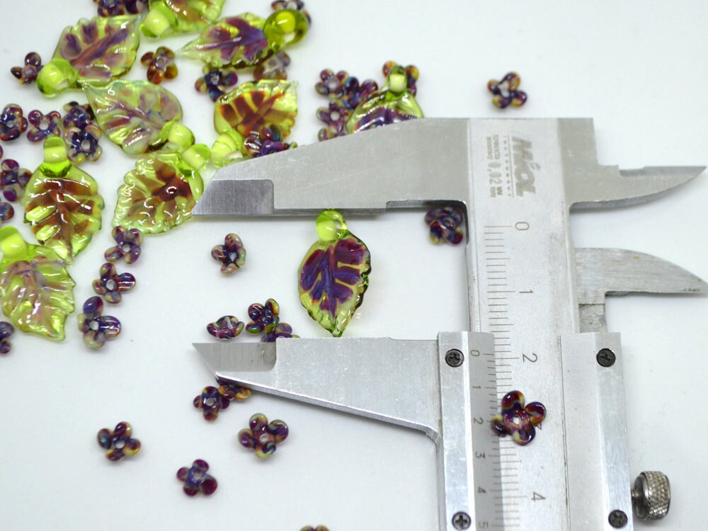 Leaf Flower Set Beads Lampwork Handmade Glass Leaves Small - Etsy